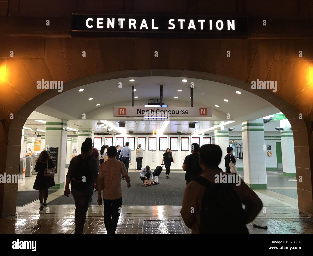 North Concourse entrance to Central Station after dark, Sydney ...