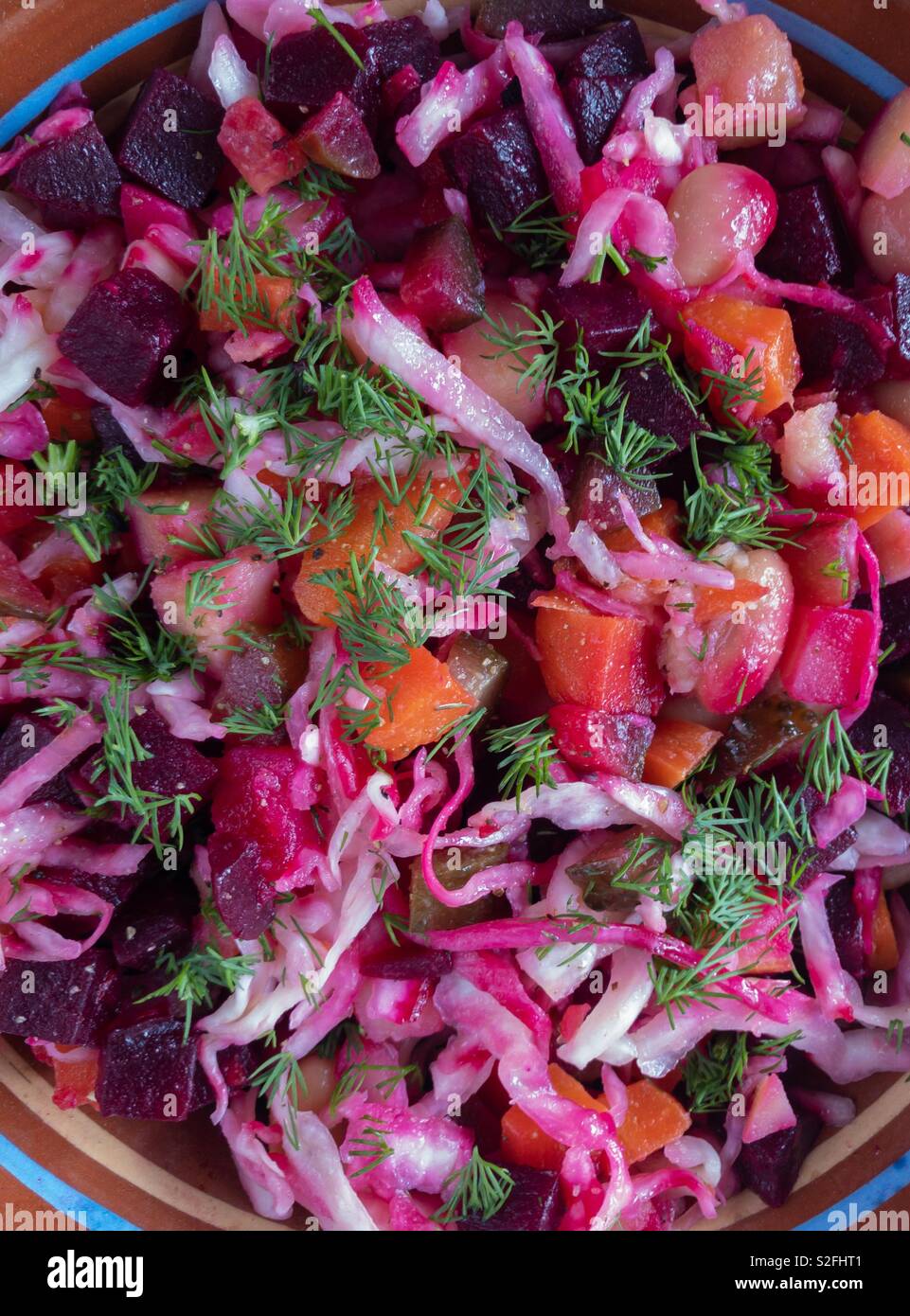 Top view on a Russian vegetable salad called vinaigrette Stock Photo - Alamy