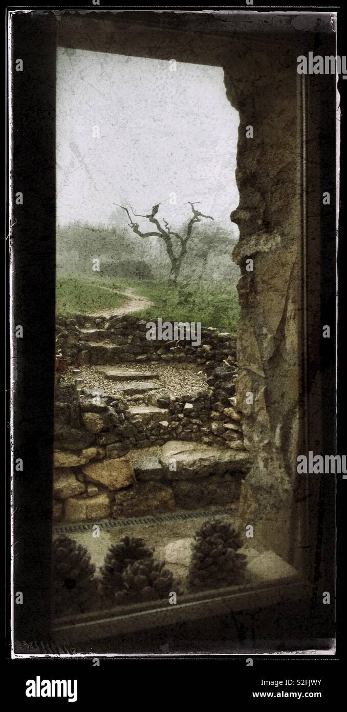 Rain soaked view from the kitchen window Stock Photo - Alamy