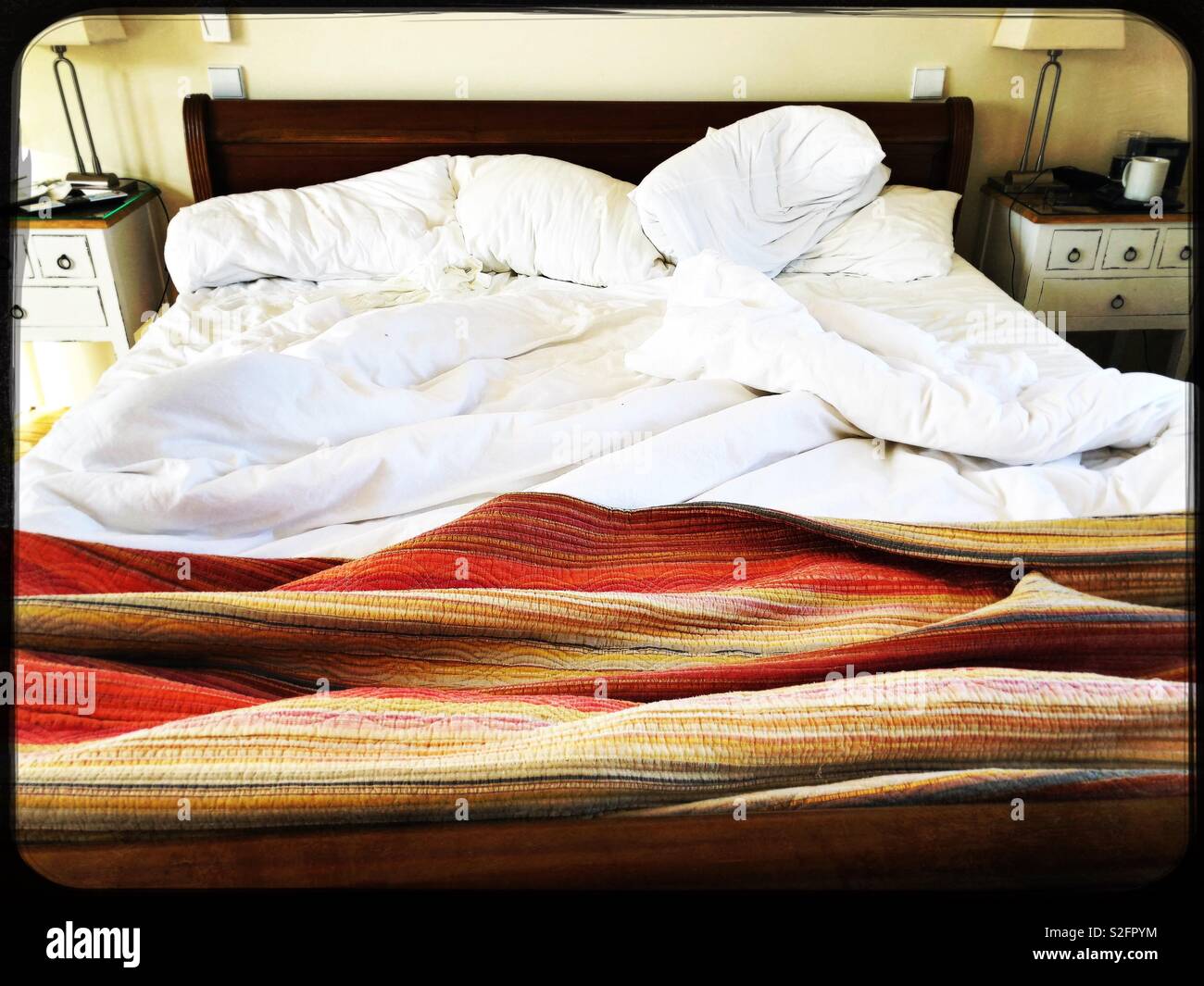 Messy bed in the morning Stock Photo - Alamy