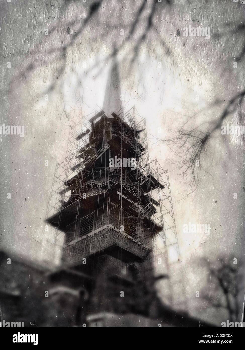 Old church in scaffolding hi-res stock photography and images - Alamy
