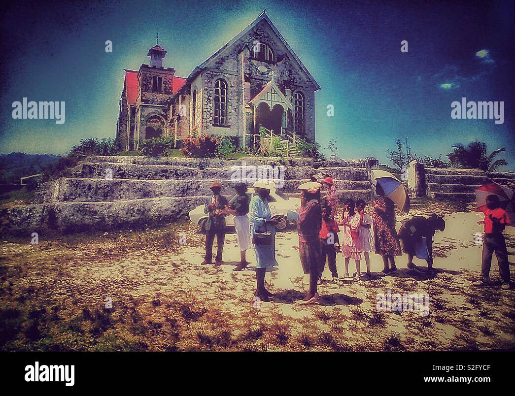 Church goers gather for Sunday service in Jamaica Stock Photo - Alamy