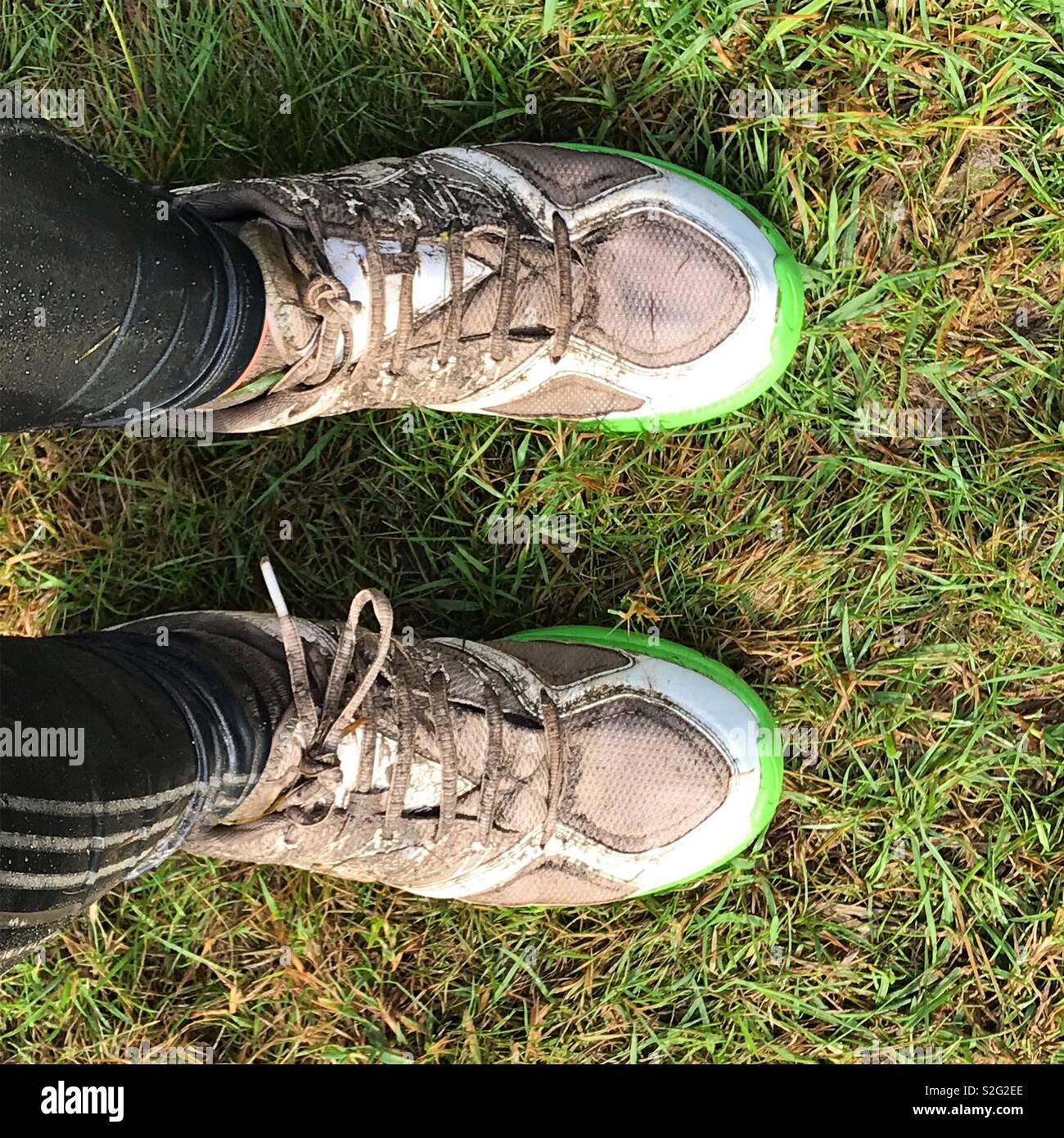Muddy trainers on grass Stock Photo - Alamy