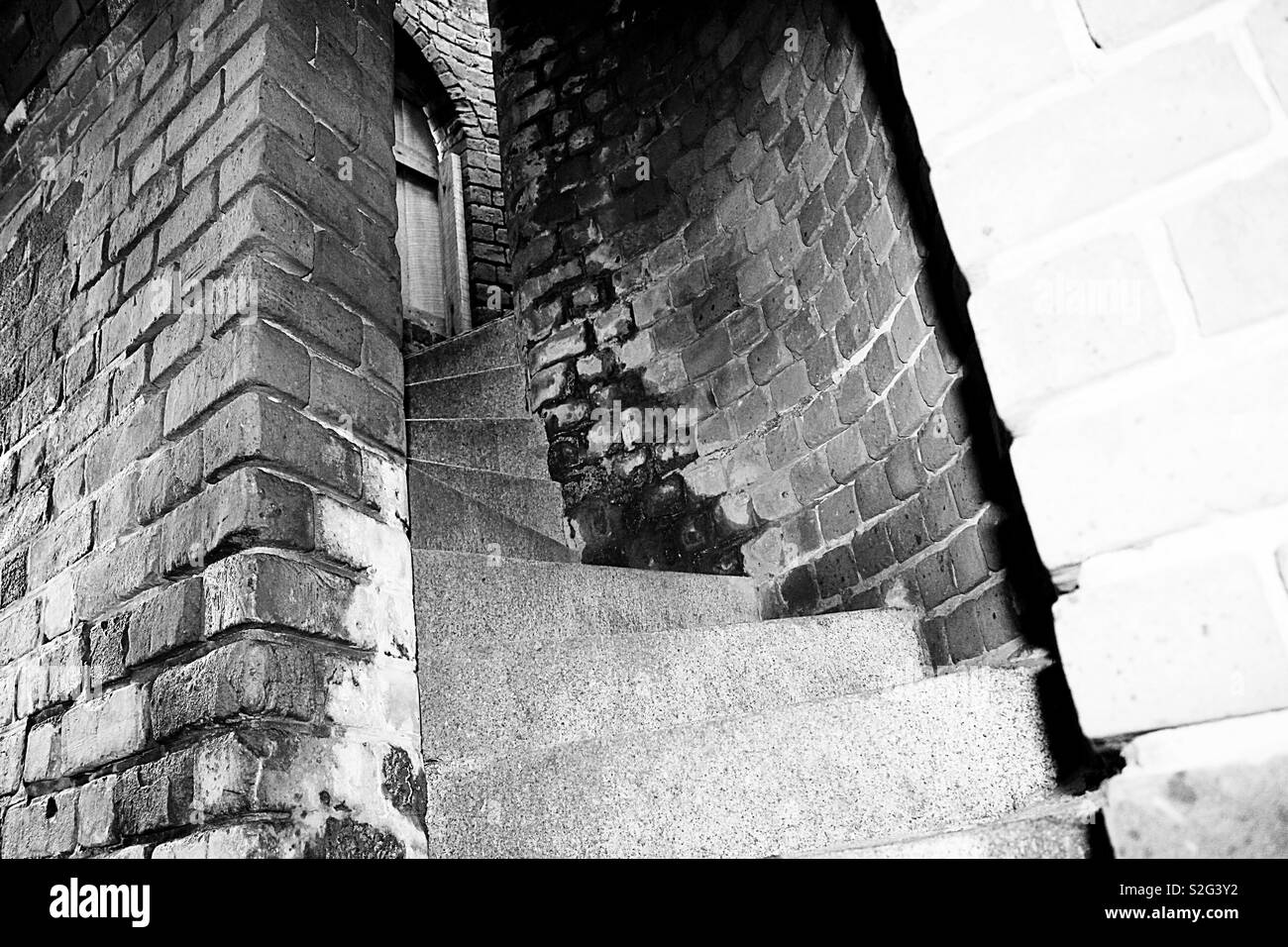 Stairs inside Fort Clinch Fernandina Beach Florida. Black and white ...