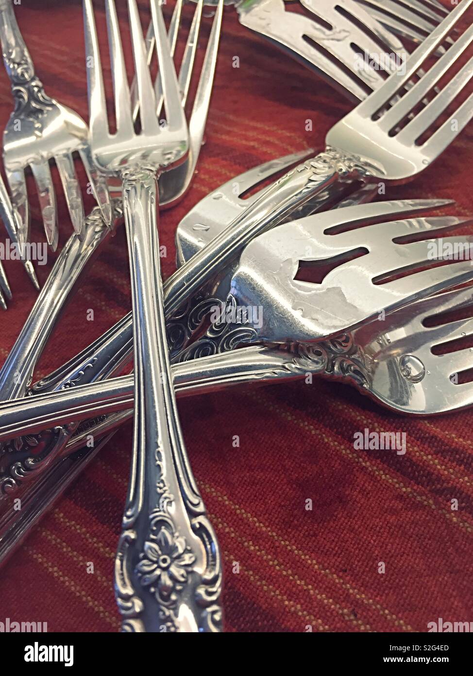 Sterling silver flatware close up Stock Photo - Alamy