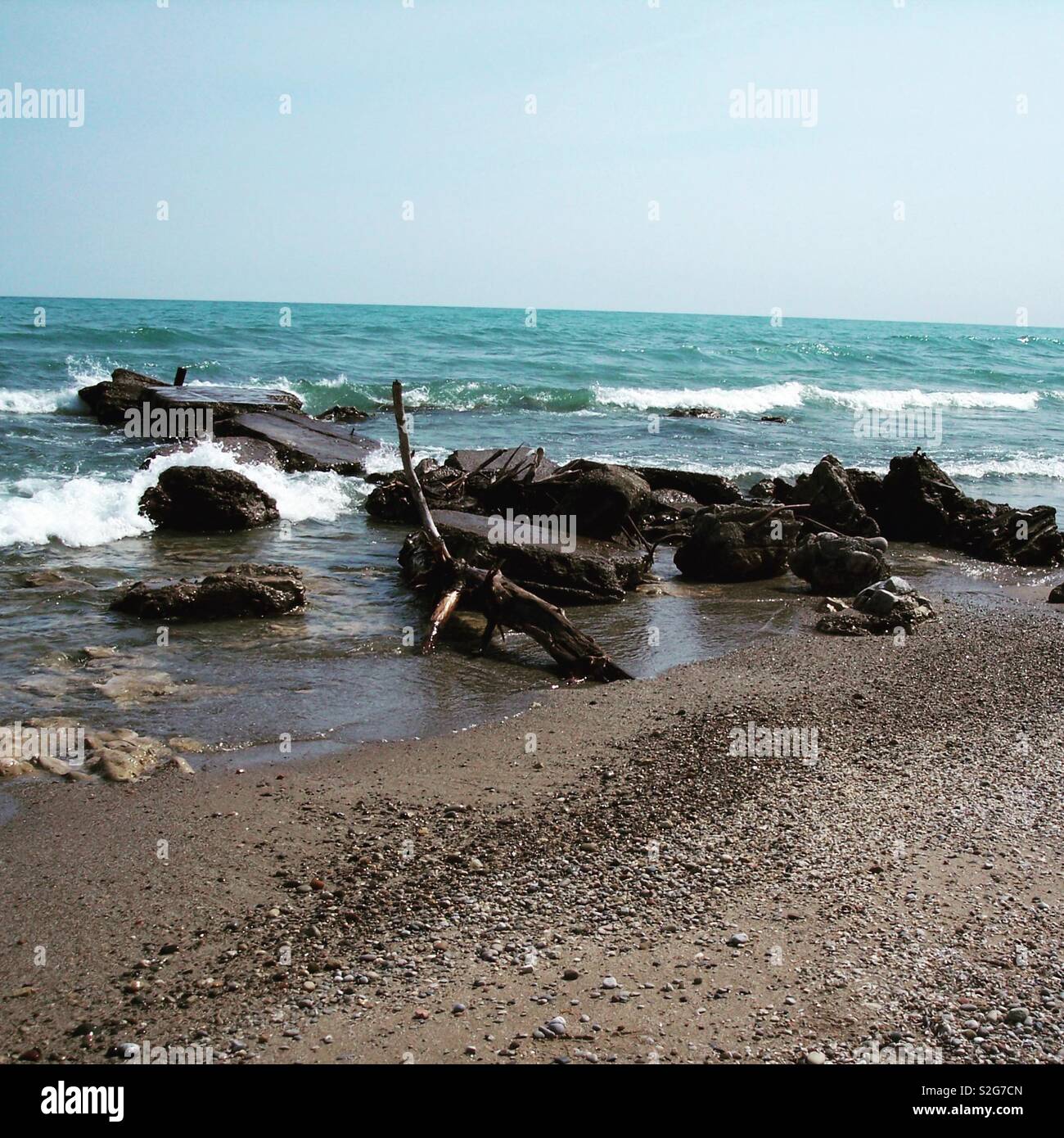 Crashing Waves on the Racine Beach, Lake Michigan Stock Photo - Alamy