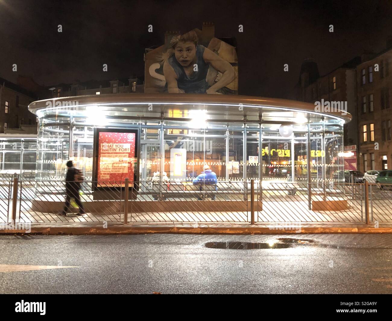 Bus stop, winter evening. Partick, Glasgow. Scotland. United Kingdom ...