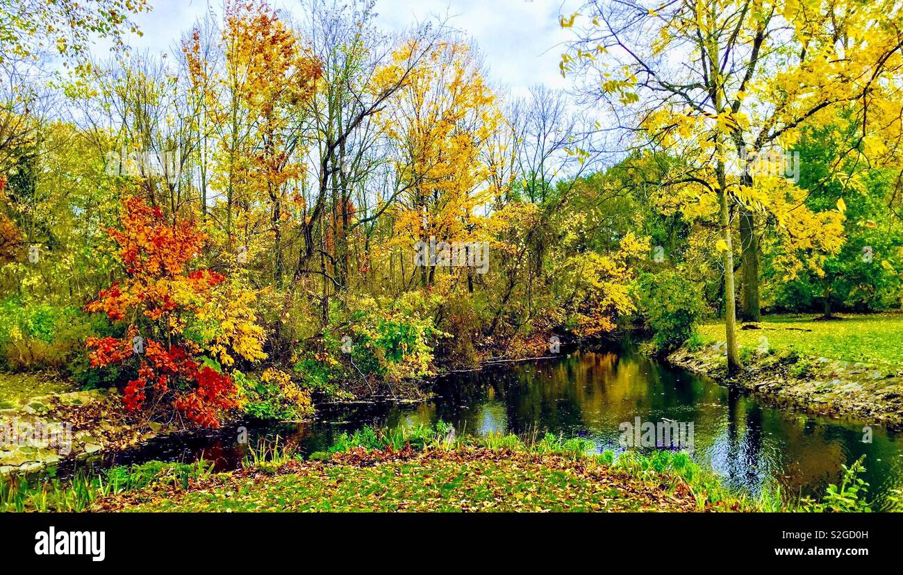 Mill pond and fall colors Stock Photo - Alamy