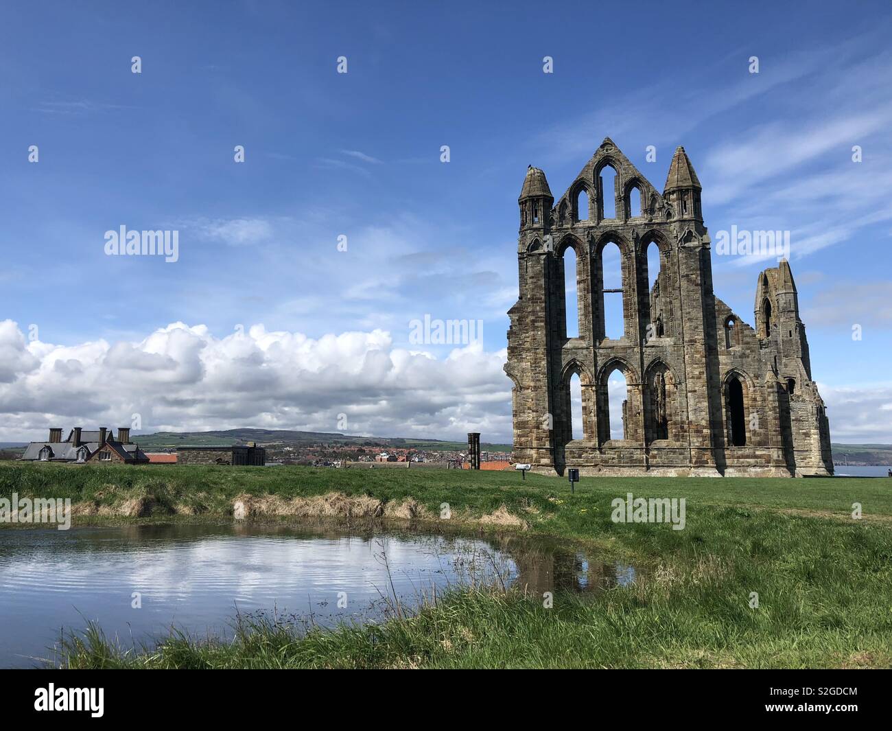 Pond in front of Whitby abbey Stock Photo - Alamy