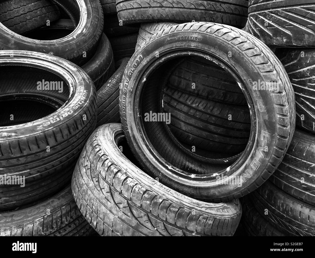 Worn out tyres Black and White Stock Photos & Images - Alamy