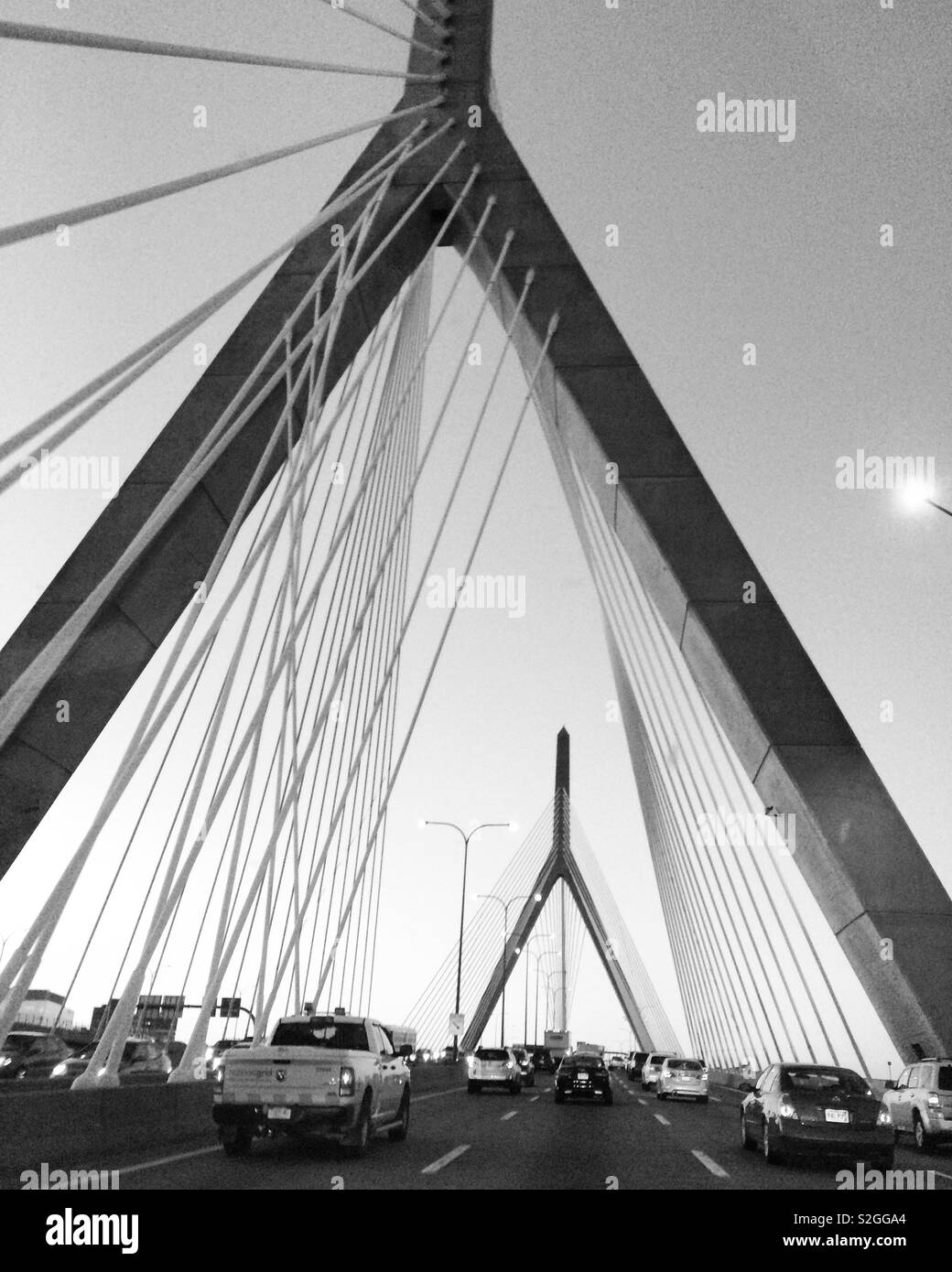 Driving on the Leonard P Zakim Bunker Hill Memorial Bridge, Boston ...