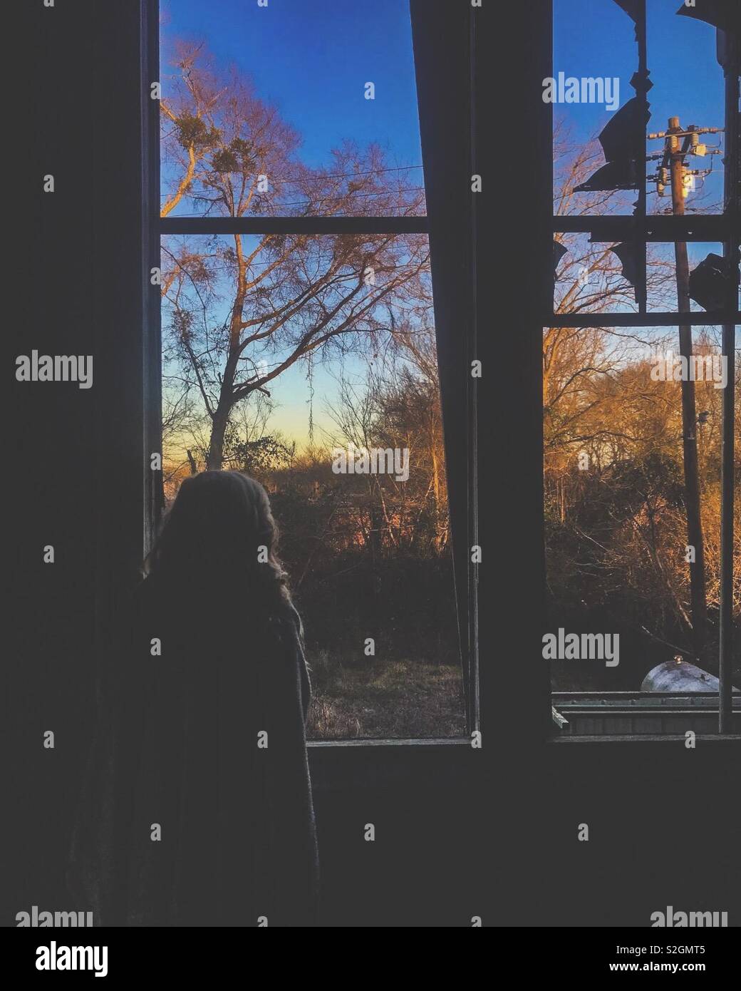 Girl looking out window Stock Photo - Alamy