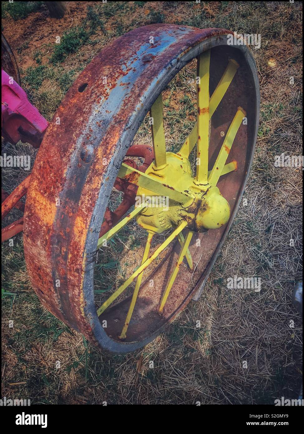 Rusty old tractor wheel at Toeka Stoor in Paarl, South Africa Stock ...