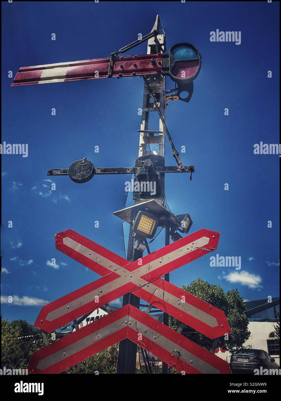 Vintage railways signal at Toeka Stoor in Windmeul near Paarl, South ...