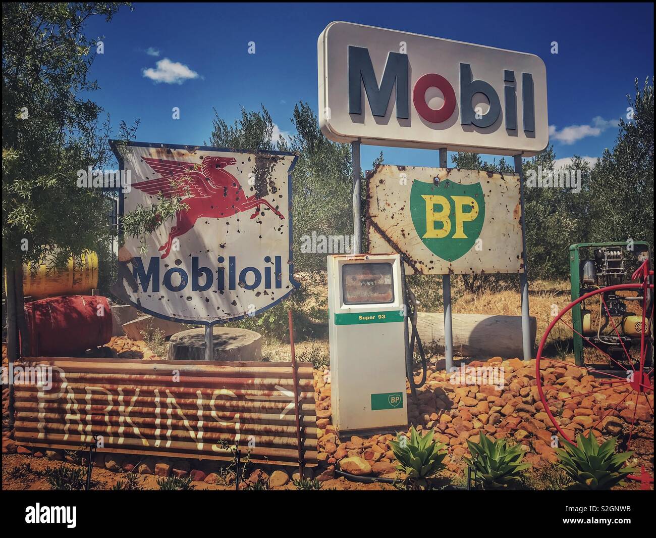 Vintage petrol signs at Toeka Stoor in Windmeul near Paarl, South ...