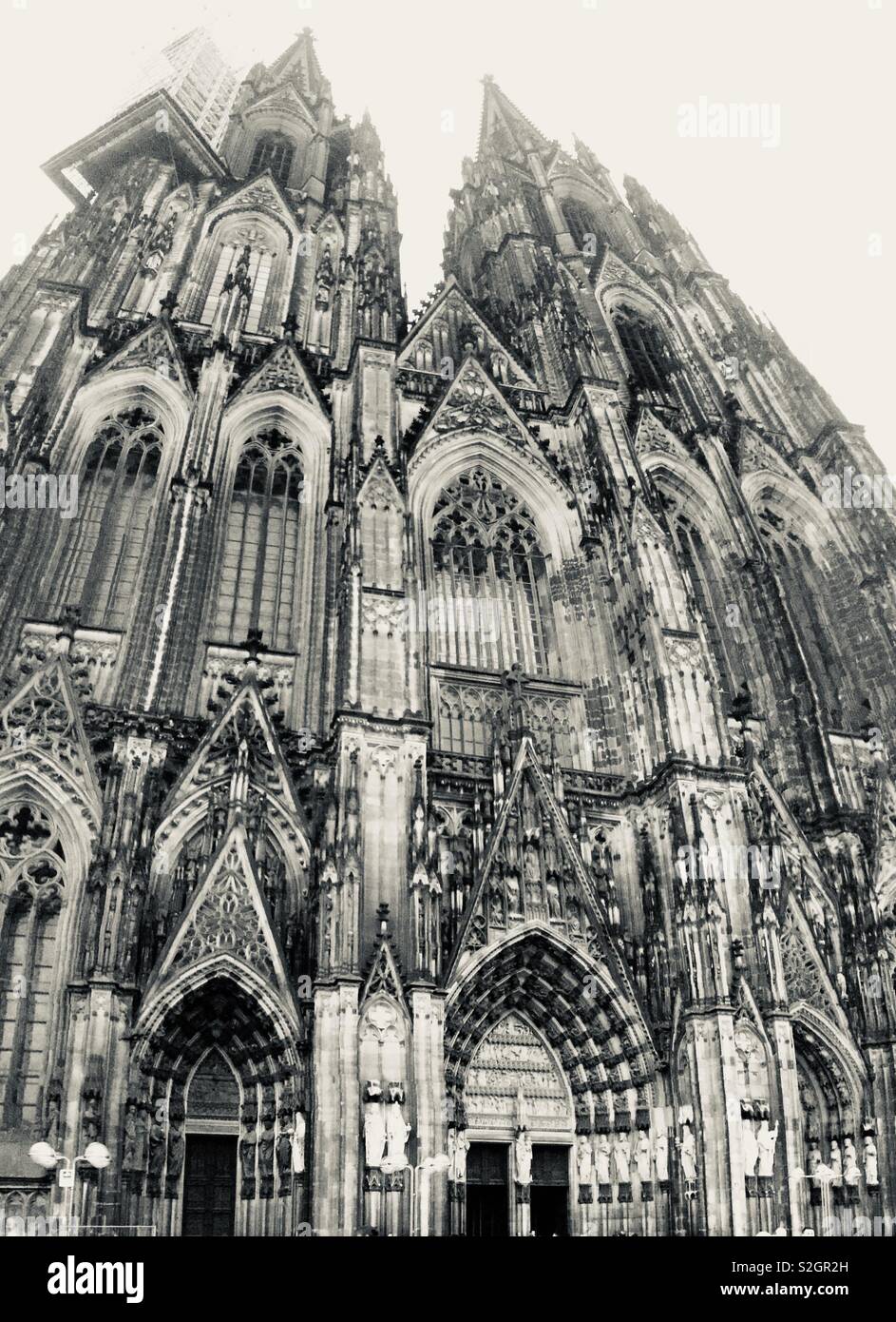 Cologne gothic cathedral (Kolner dom) fish eye image black and white ...