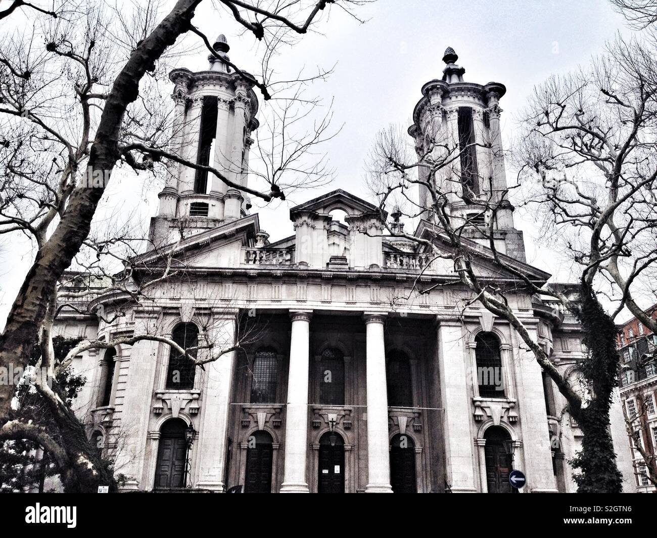 The 18th century English Baroque architecture of St John's church, now ...