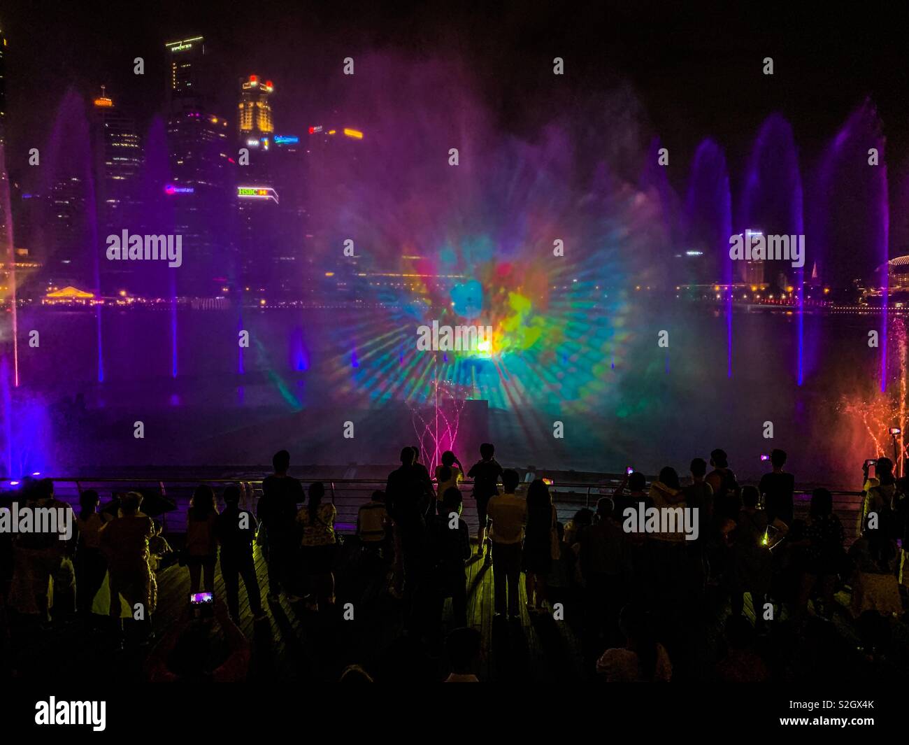 The captivating water and light show at the waterfront of Marina Bay ...