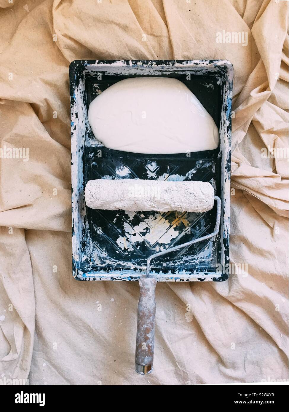 Getting ready to paint a wall using a roller Stock Photo - Alamy