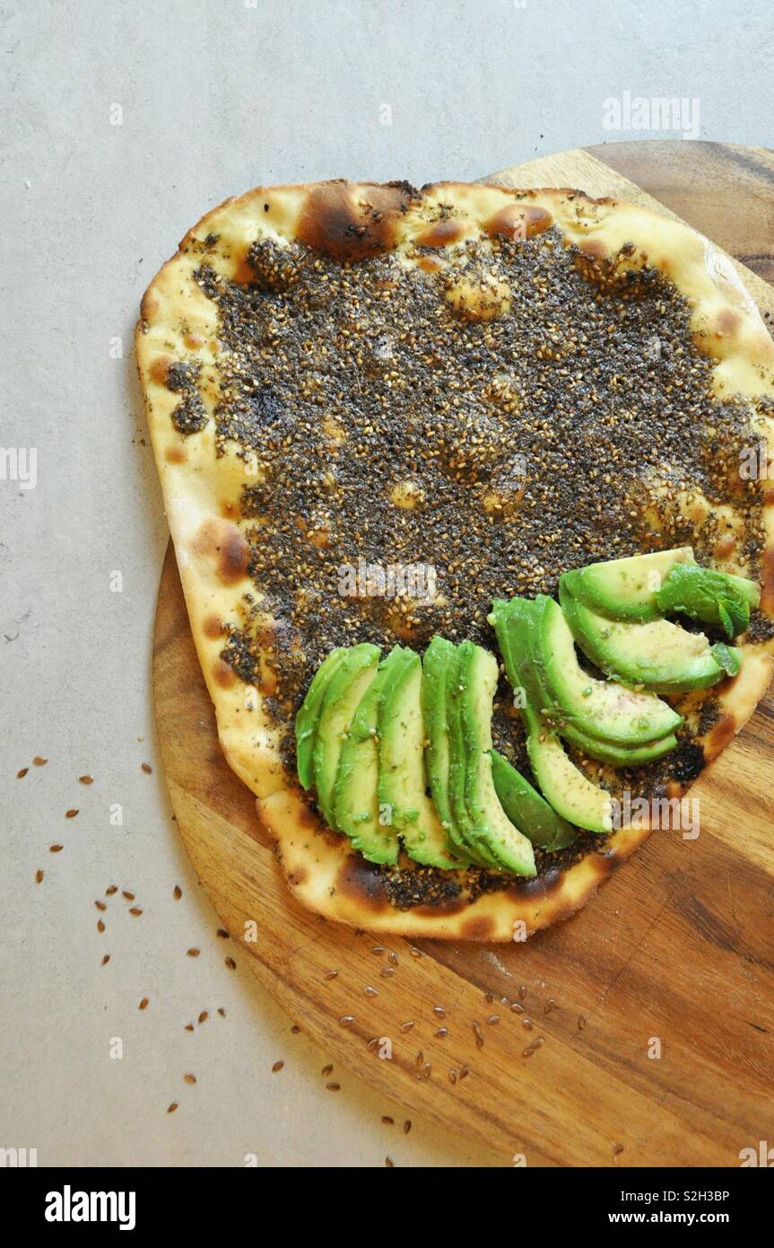 Fresh Lebanese Bread with Avocado and Za’atar Stock Photo - Alamy