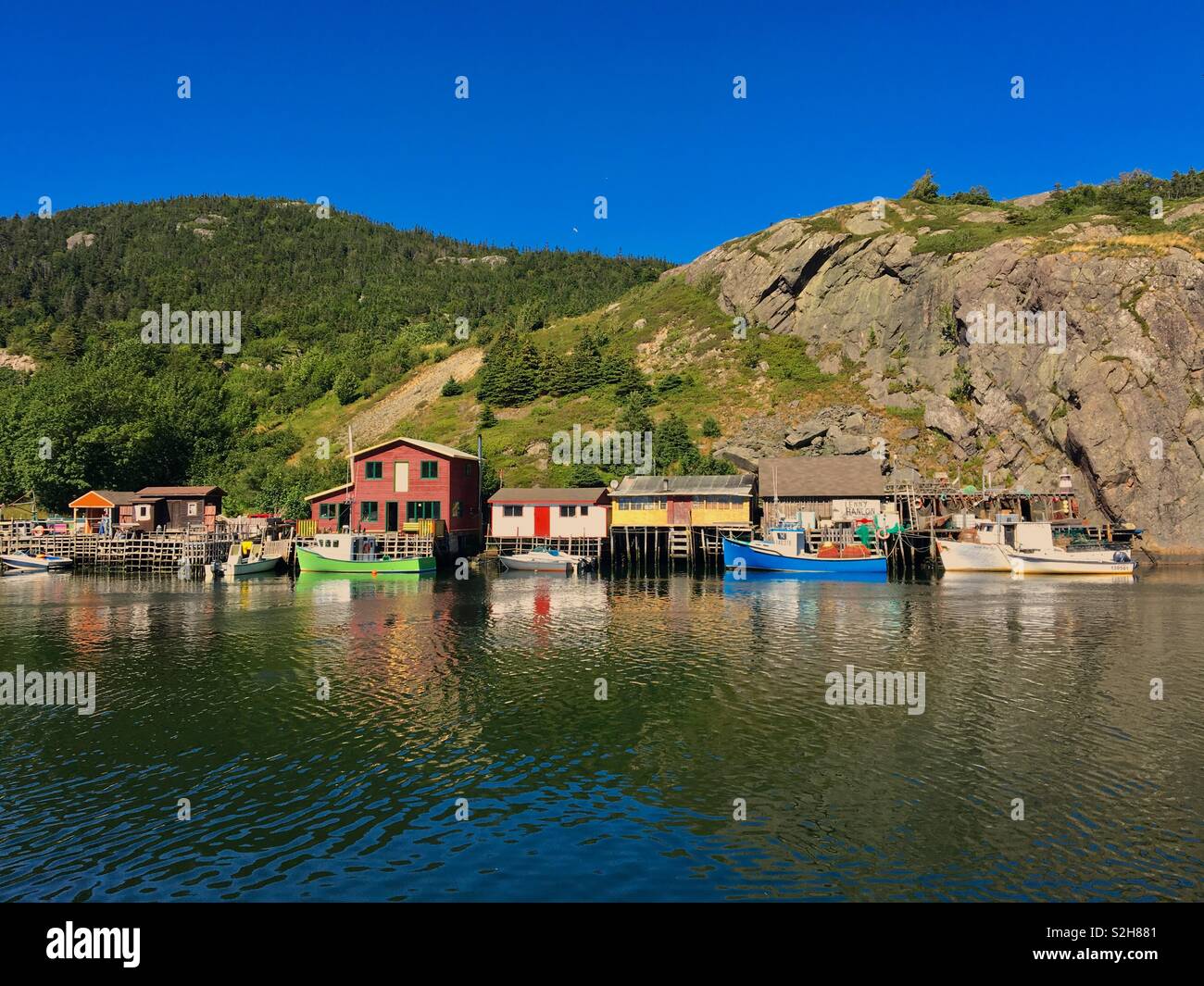 Quidi Vidi waterfront with boats and houses in Newfoundland Stock Photo ...