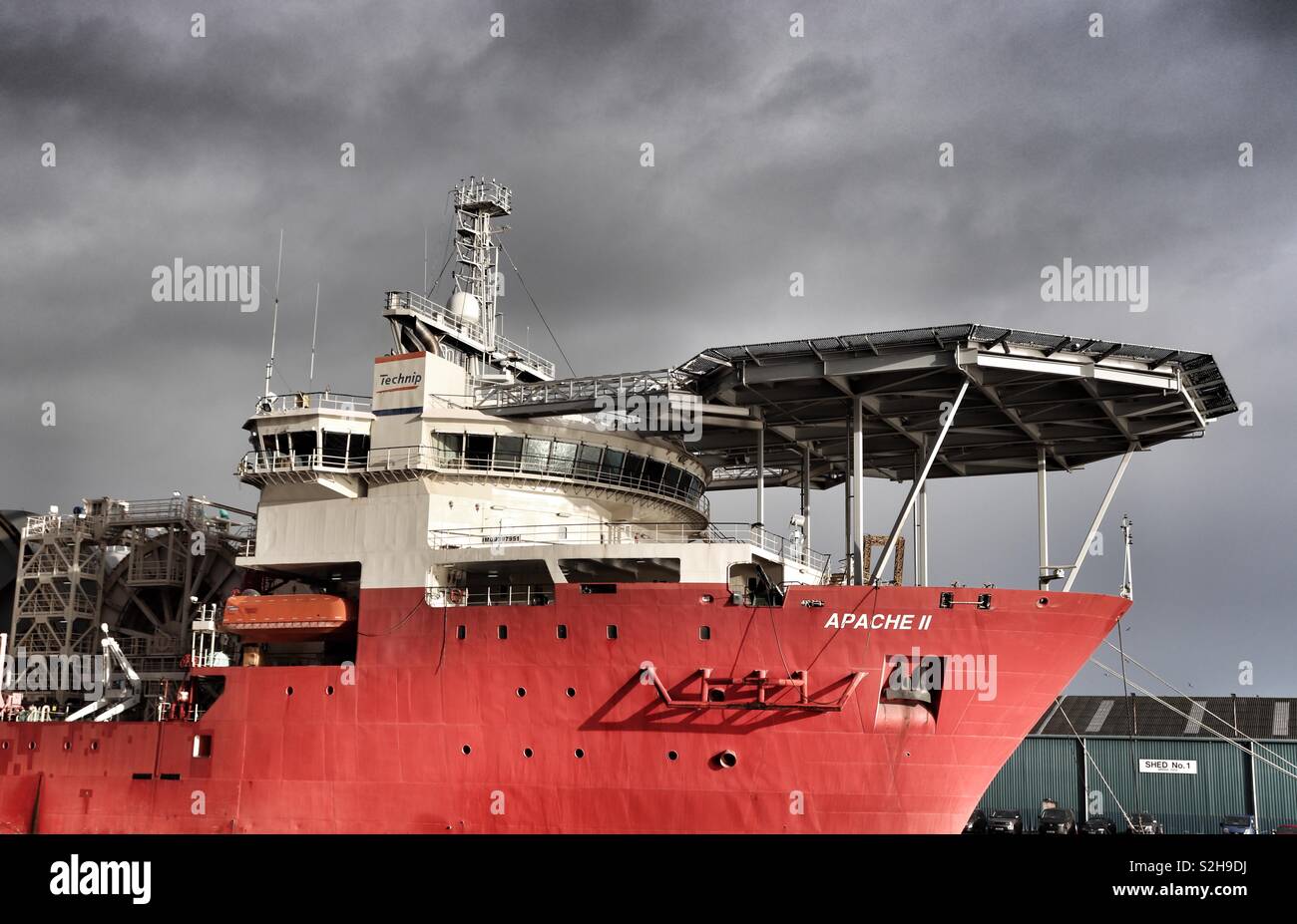 Industrial ship with helipad Stock Photo - Alamy