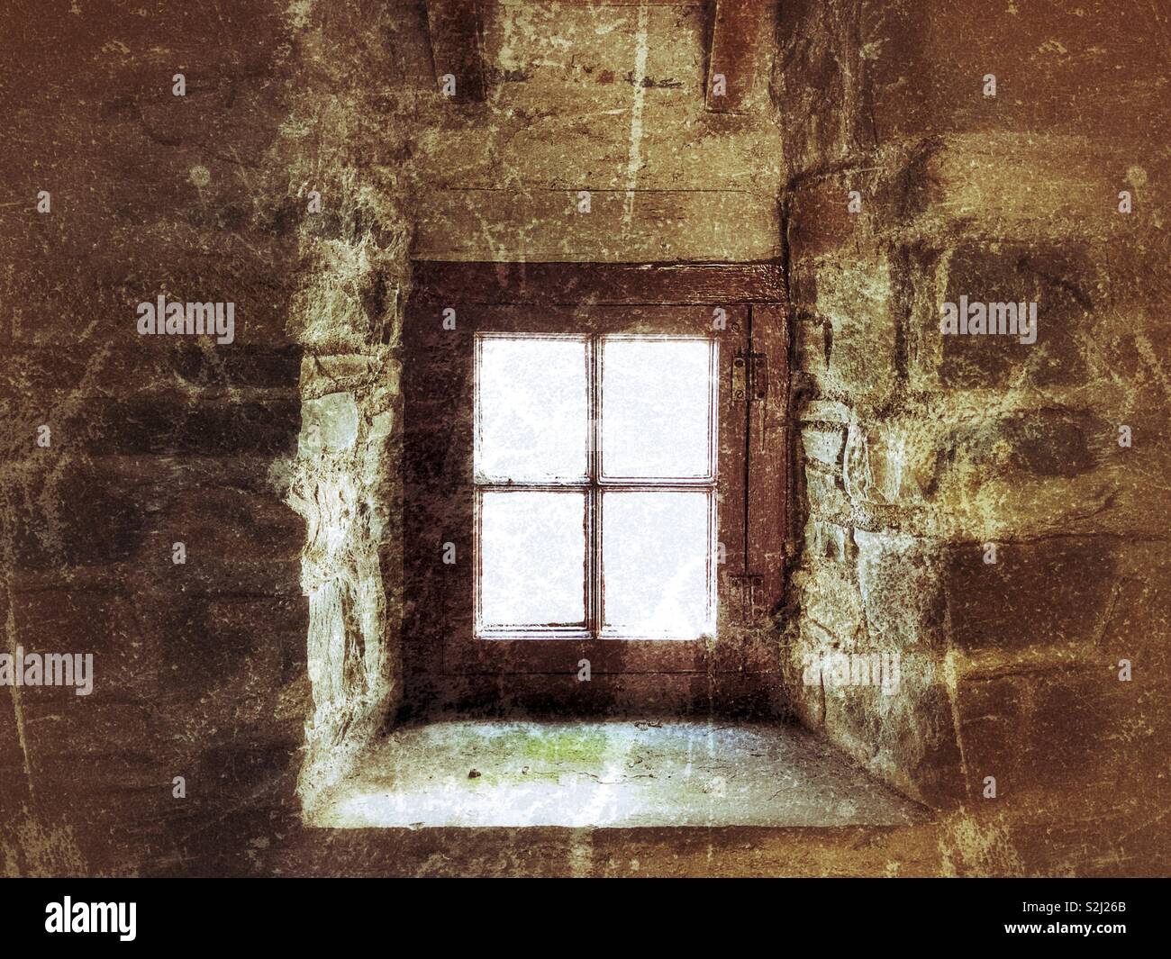 Window in a thick stone wall Stock Photo - Alamy