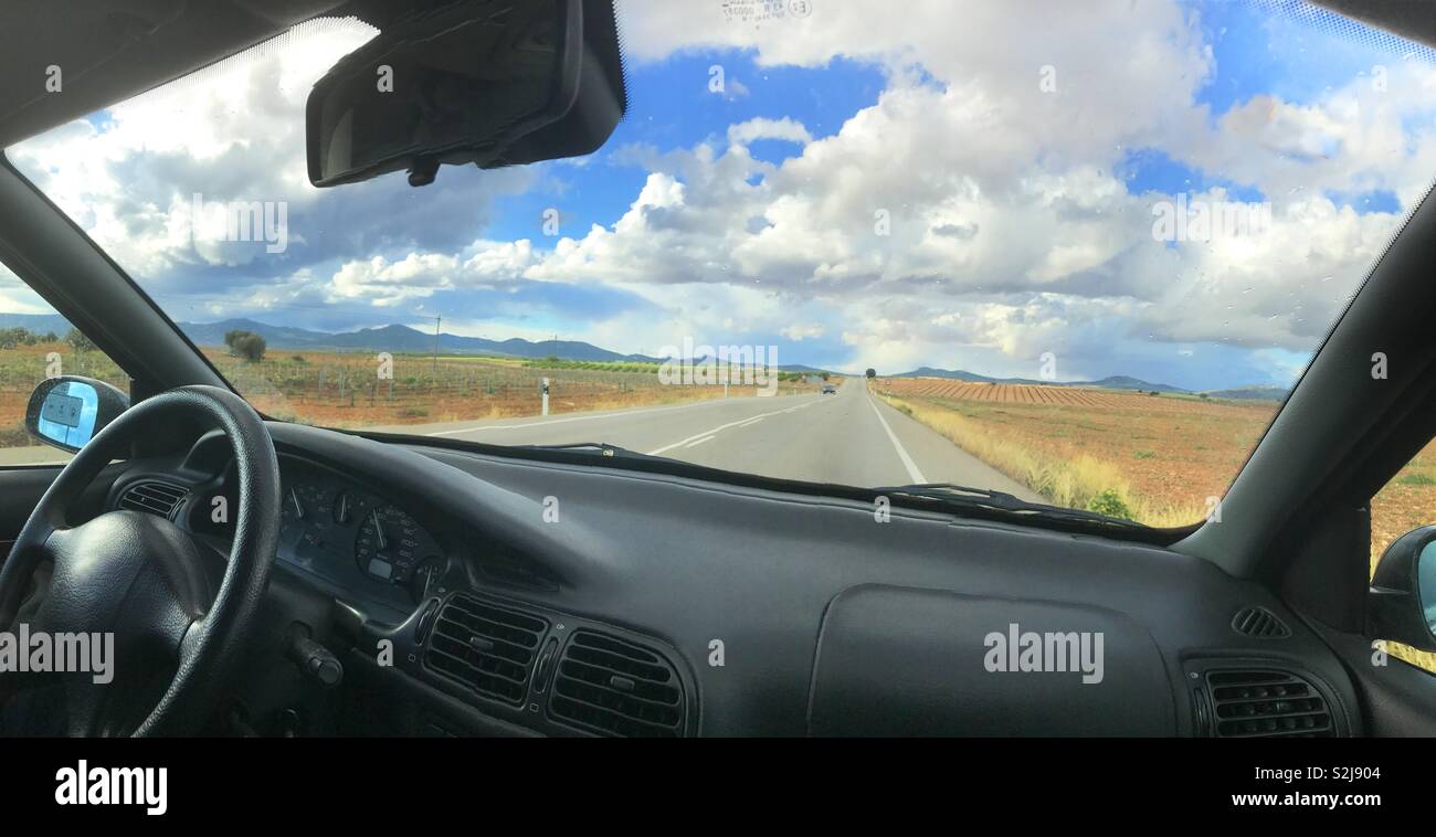 Road viewed from inside a car Stock Photo - Alamy