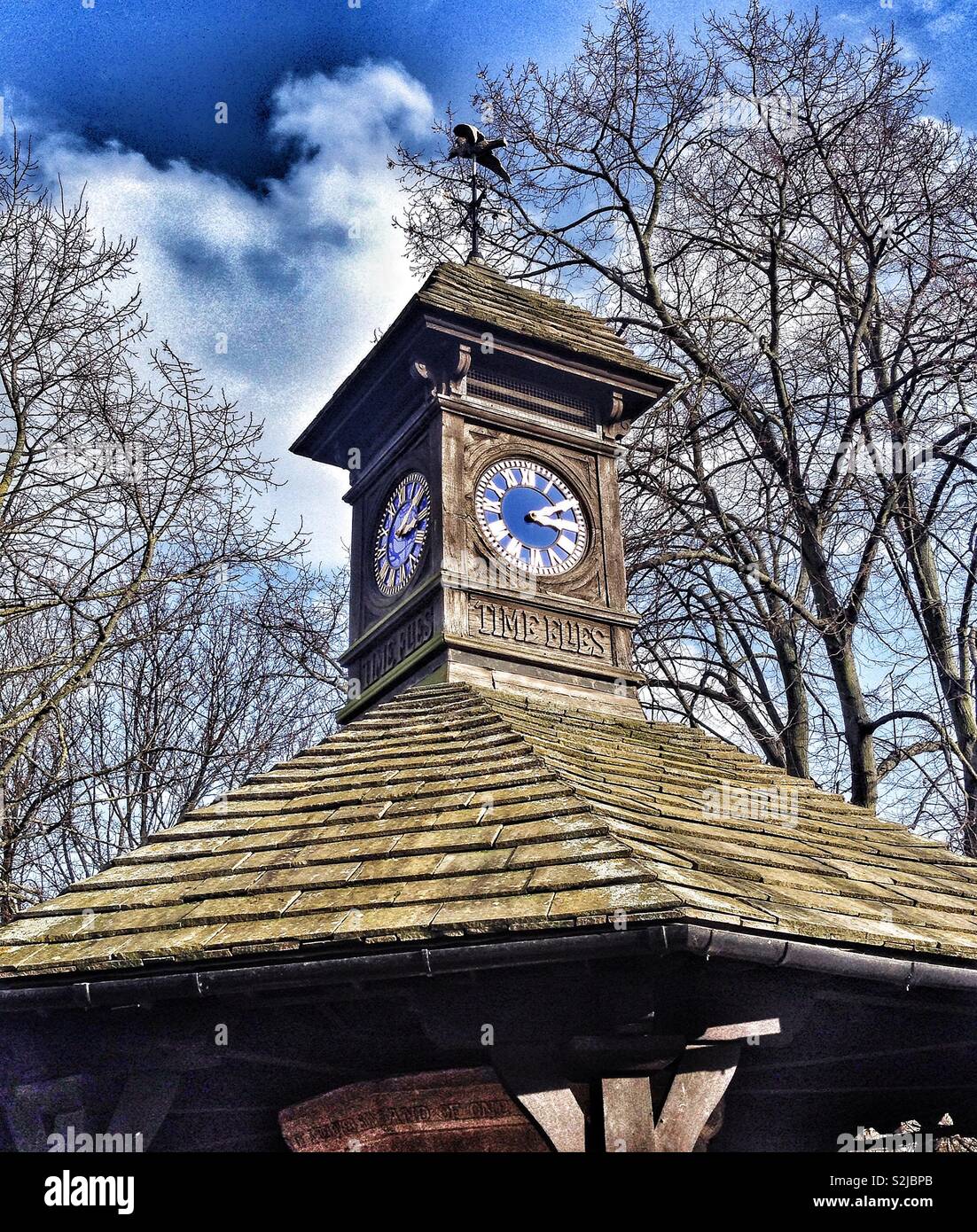 The 'Time Flies' clock tower over the drinking fountain memorial, built ...