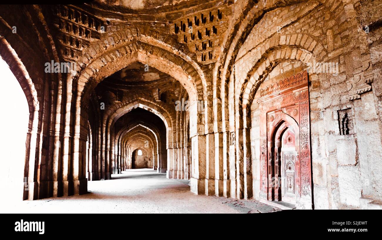 Inner view of Jamali kamali mosque in Mehrauli archeological park,New o ...