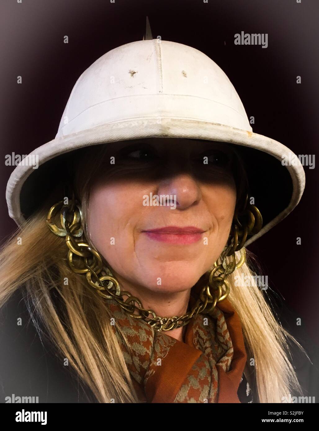 Hat Too Big Female Military Helmet Vintage Colonial Stock Photo - Alamy