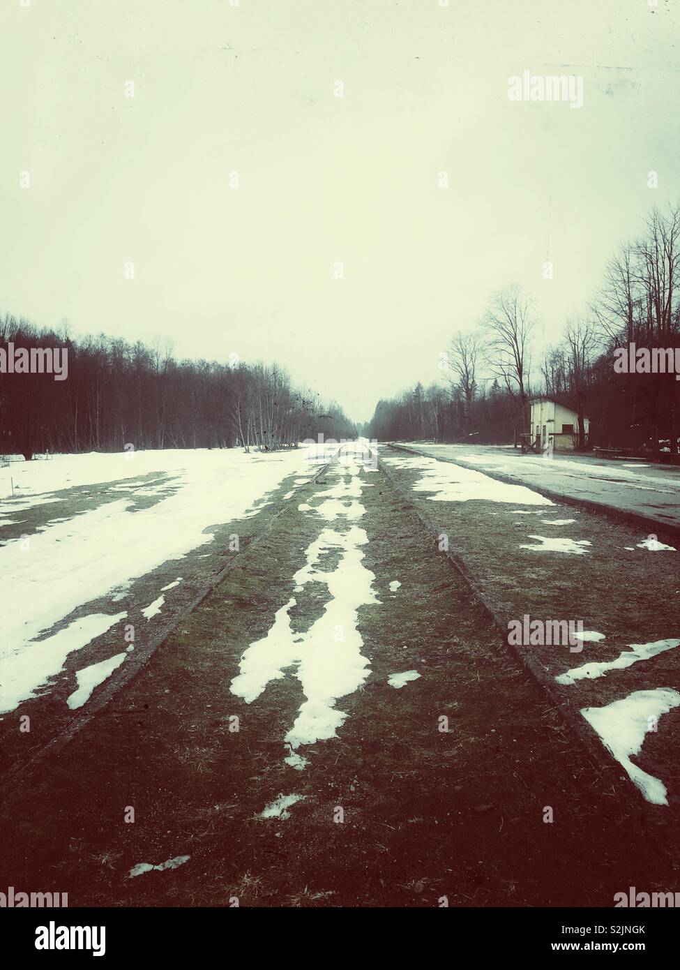 Old railway in winter Stock Photo - Alamy