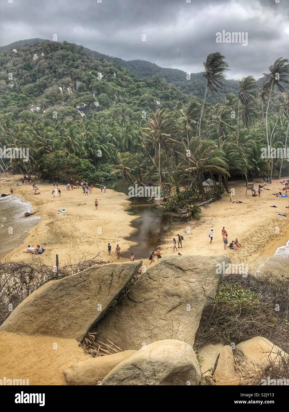 Beach, jungle, mountain view in Tayrona National Park in Santa Marta ...
