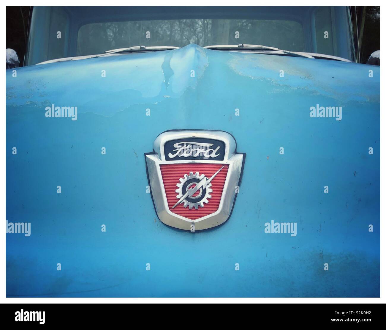 Old blue ford bonnet Stock Photo - Alamy