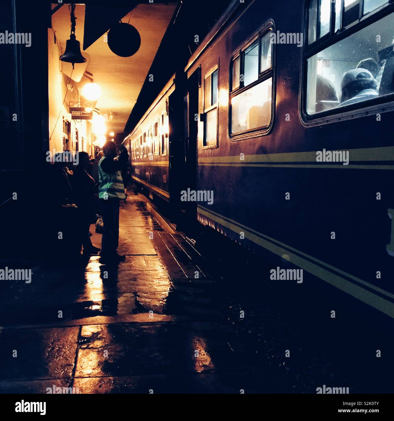 Early morning train leaves Ollantaytambo station to Machu Picchu, Peru ...