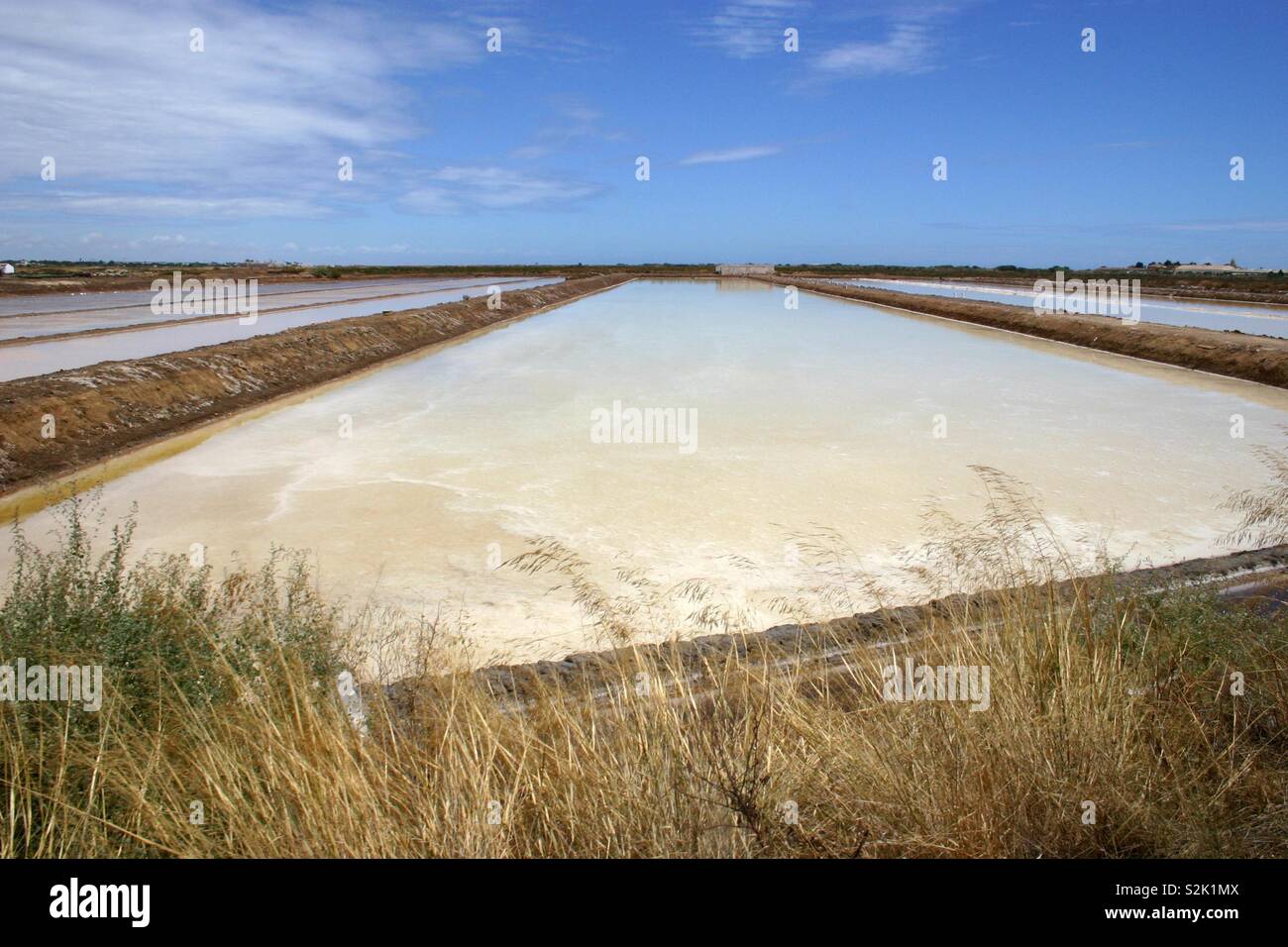 Landscape of a sea salt production and a saltgarden in Portugal Stock ...