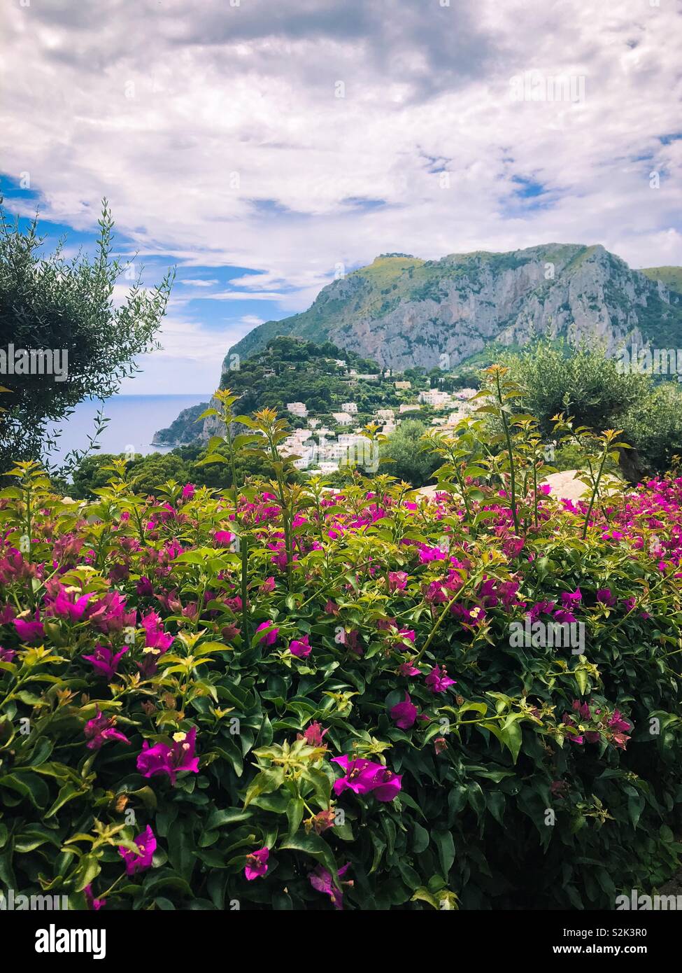 View over Capri island with hills and Capri town and the Mediterranean ...