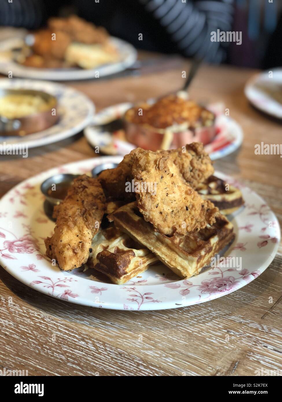 Delicious crispy chicken and waffles at Absurd bird restaurant ...