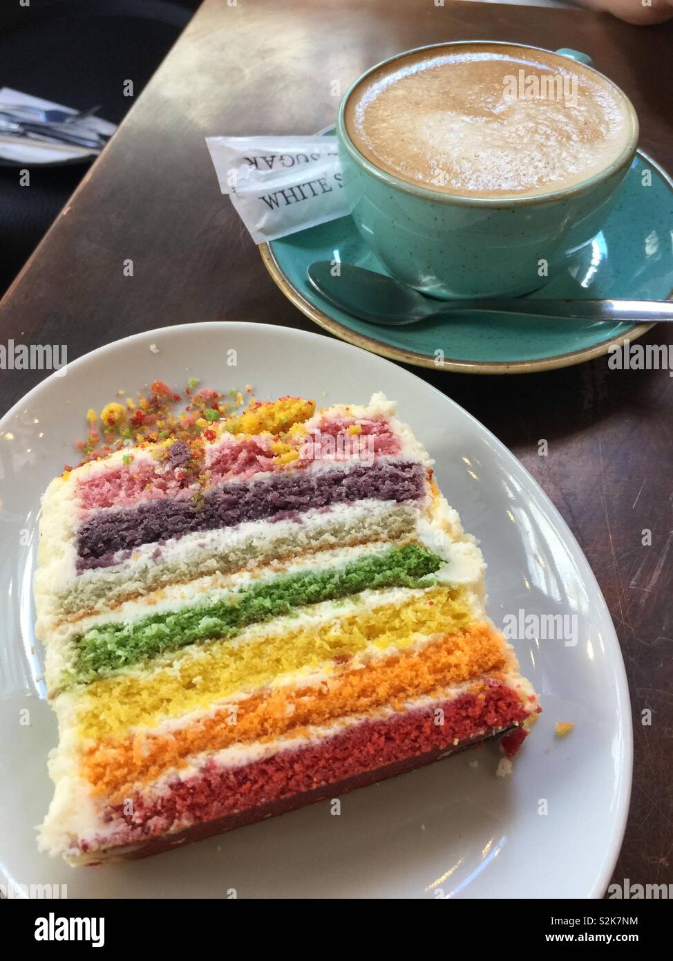 Rainbow Cake and Coffee Stock Photo - Alamy