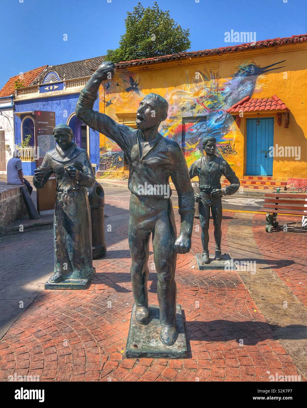 Sculptures on the main square in the Getsemani neighbourhood in ...