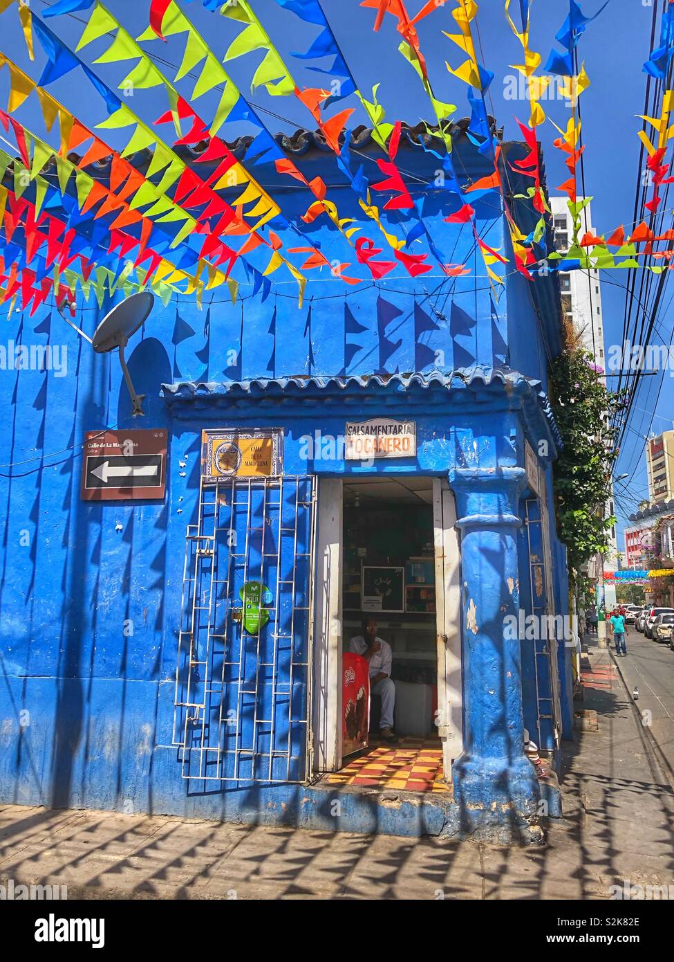 A bright blue house in the Getsemani neighbourhood in Cartagena ...