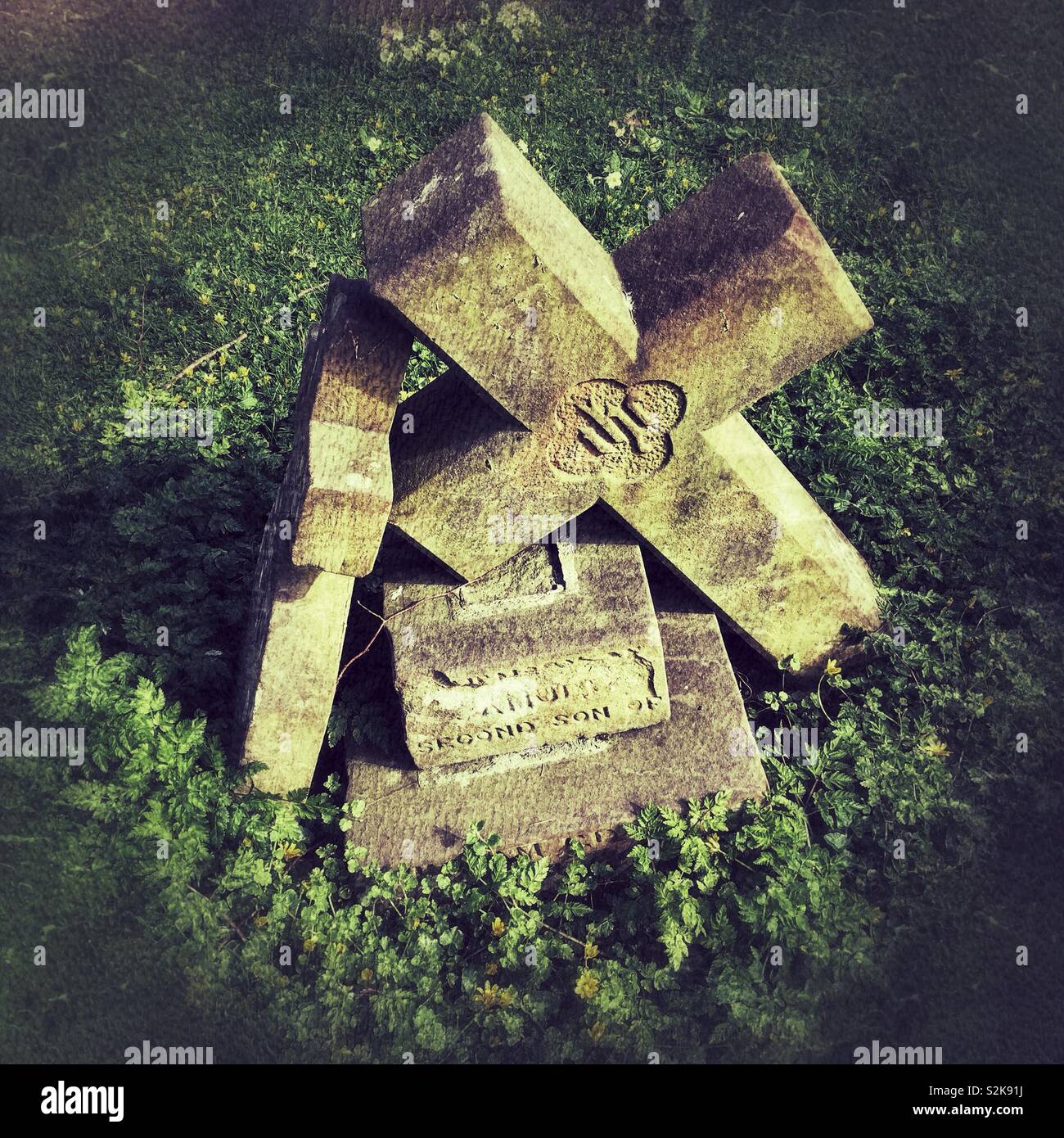 Arrangement of stone crosses in a country churchyard UK Stock Photo - Alamy