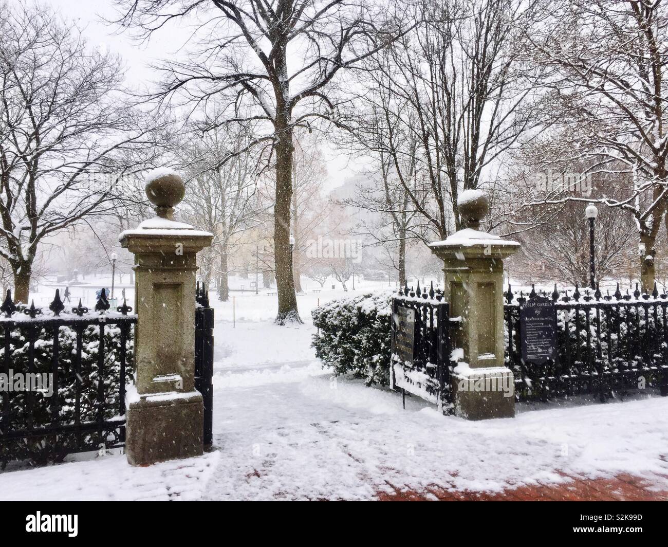 Snowy city scene in Public Garden, Boston, Massachusetts Stock Photo ...