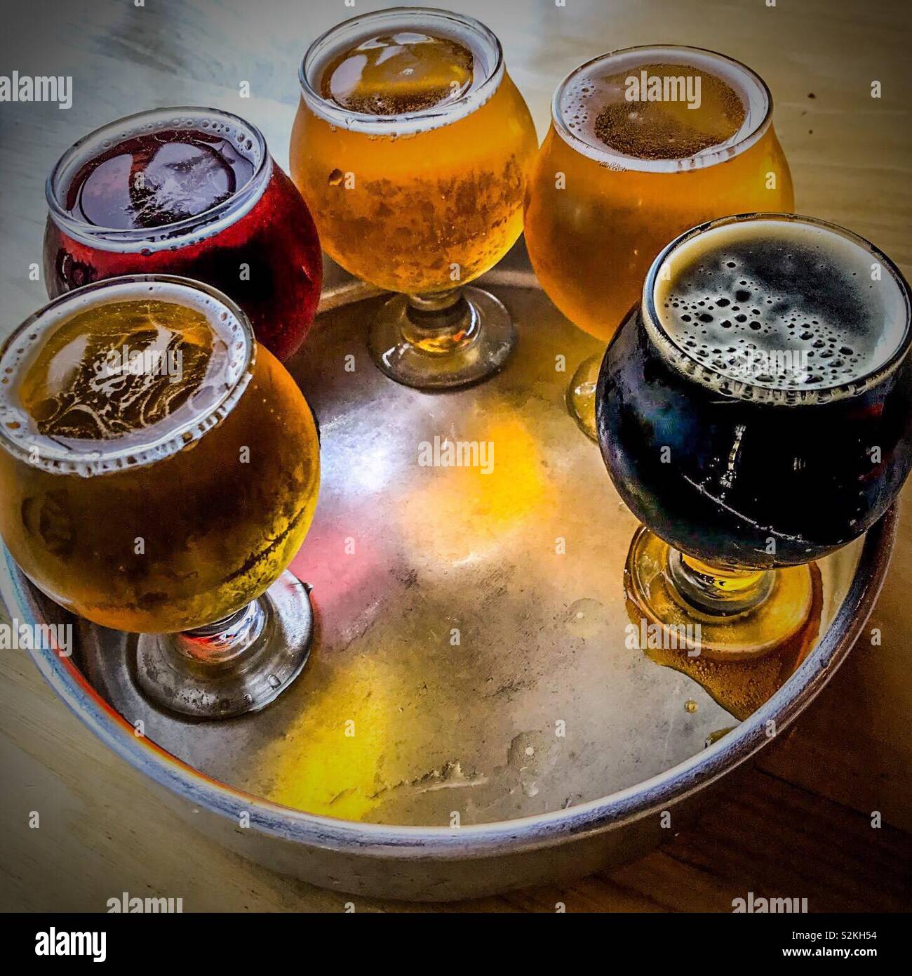 Beer flight, sampler tray. Photo Credit: Ann M. Nicgorski, 2018 Stock ...