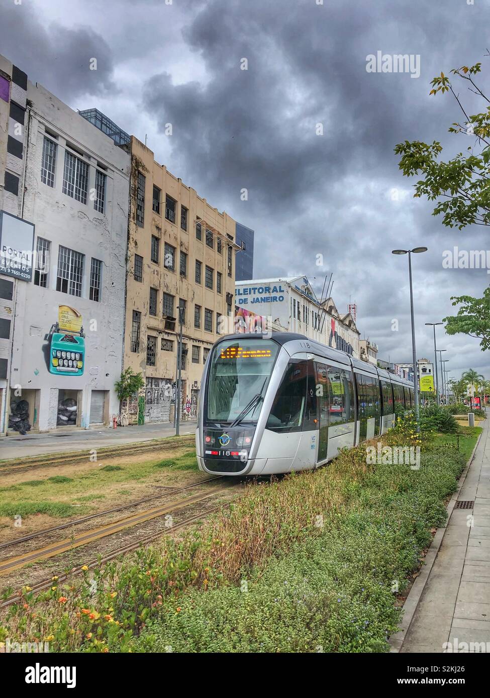 A modern tram approaches in Rio de Janeiro, Brazil Stock Photo - Alamy