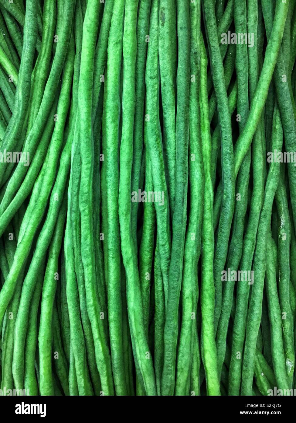 Full frame of fresh delicious long beans, Vigna unguiculata, yardlong ...