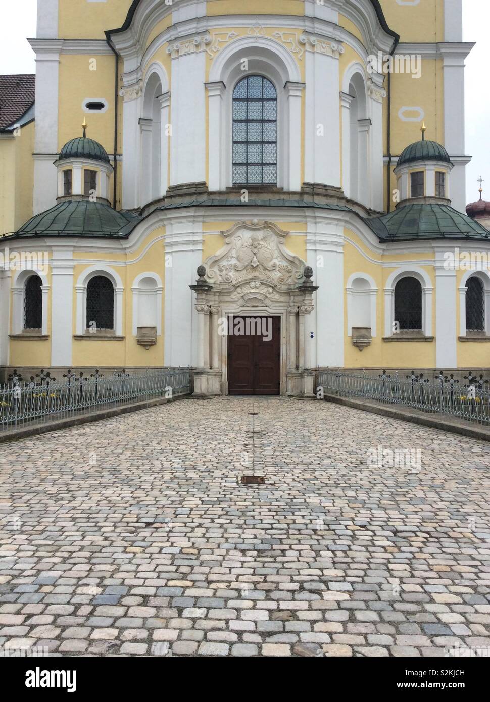 Entrance to the baroque church St. Michael at the monastery Metten ...