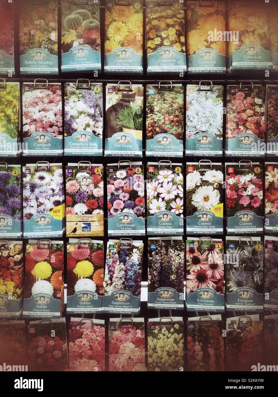 Display of colourful seed packets in a UK garden centre Stock Photo - Alamy