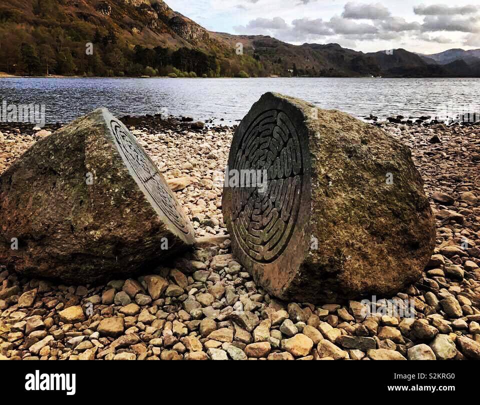 Millenium Stone (Centenary Stone), Derwentwater, Keswick, Cumbria Stock ...