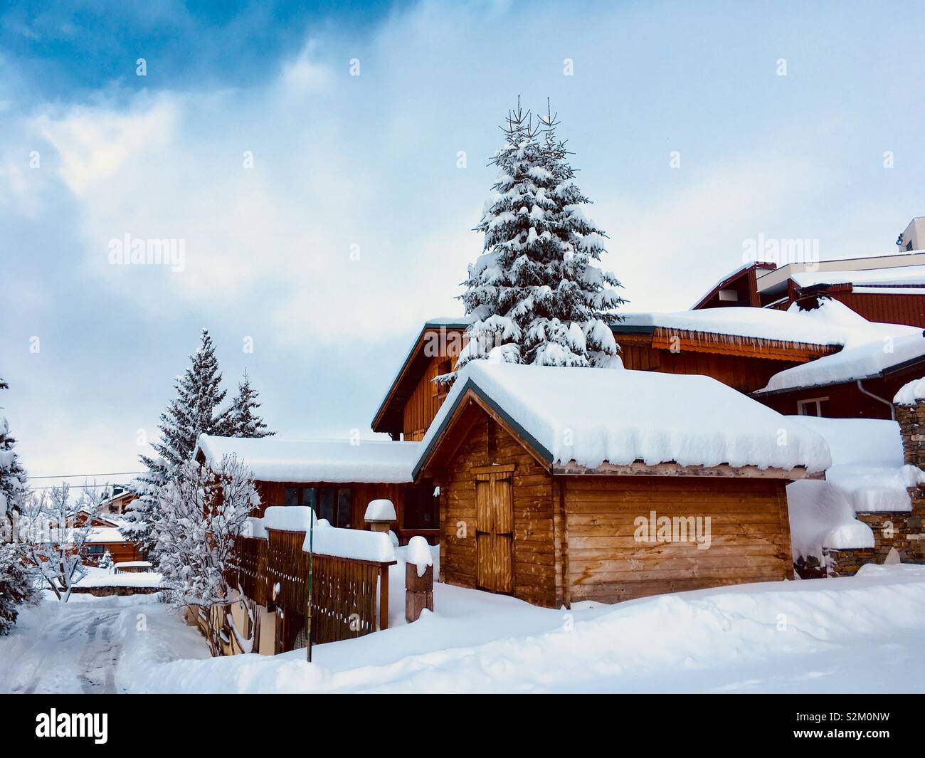Alpine village in the snow, Alpe d’Huez, France Stock Photo - Alamy